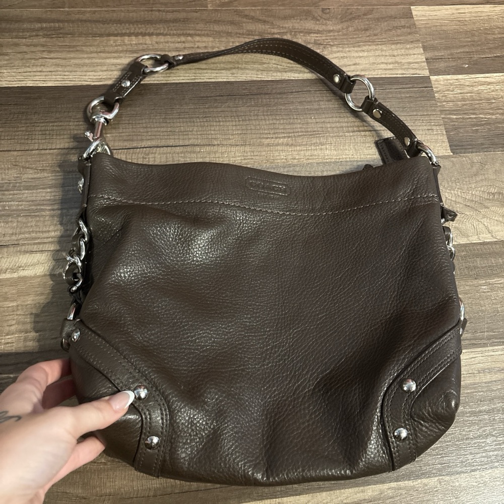 Coach Carly Brown Leather Purse, Light Purple Lining - Gem